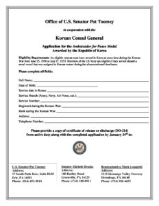 Ambassador for Peace Medal Application Form - Senator Brooks